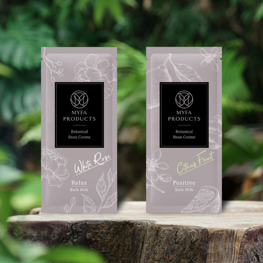 ボタニカル ビューコスメ バスミルク ホワイトローズ(リラックス)30ml×3包＋シトラスフルーツ(ポジティブ)30ml×3包 – Myfa Products